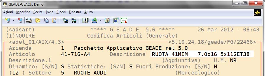 Disponibilità Prodotti - Specifiche Tecniche Articoli